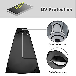 Pop Up Large Privacy Tent - 5 x 5 x 7Ft - Oversized Strong Camping Toilet Tent- Portable Camp Shower Pod w/Hooks- Porta Pod- Outdoor Bathroom, Potty, Changing Private Room (Black)