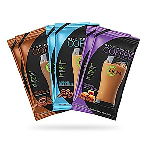 CHIKE Best Sellers High Protein Iced Coffee Sampler Pack, 20 G Protein, 2 Shots Espresso, 1 G Sugar, Keto Friendly and Gluten Free, 6 Single Serve Packets