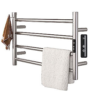 YITAHOME Towel Warmer Heated Towel Rack, 4 Bars Wall Mounted Electric Towel Warmers for Bathroom with LED Indicator, Multi-Level Temperature and Timer Setting, Plug-in/Hardwired, Silver
