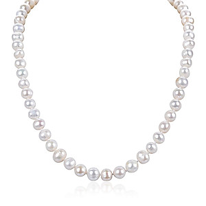 1 Strand Adabele Real Natural Grade A Round White Cultured Freshwater Pearl Organic Gemstone Necklace 16 Inch Long Single String Jewelry PN1-A67