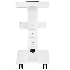 VEVOR Lab Trolley, Built-in Socket Rolling Lab Cart, 3 Layers Tray Rolling Clinic Cart, 360° Silent Rolling Wheels w/Foot Brake, 88 lbs Weight Capacity Sturdy Steel Frame, for Lab Clinic Beauty Salon