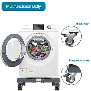 Lufia Furniture Dolly, Indoor Plant Stand, Mini Fridge Stand with 4 Locking Wheels, Adjustable Appliance Dolly Cart for Mini Fridge, Washing Machine, Refrigerator, Moving Cart, Roller Laundry Pedestal