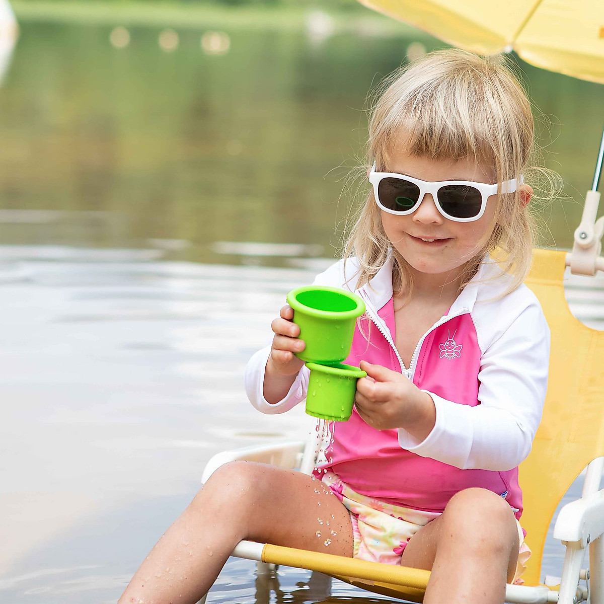green sprouts Sprout Stacking Cups Made from Plants, Fun for Bath, Pool, Water & Sand Play, Holes for Sifting & Sprinkling (6 pk)