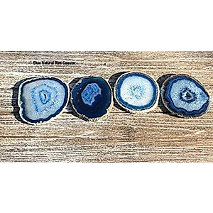 Agate Coasters set of 4 - Blue Colored Agate Coasters - Natural Rim - Bumpers