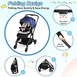COLOR TREE Baby Stroller Lightweight Stroller for Babies and Toddlers Foldable High Landscape Infant Carriage Pushchair with Adjustable Handle & Reversible Seat, Compact Fold, Blue