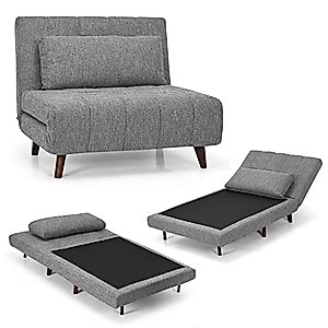 Giantex Sofa Bed Convertible Sleeper Adjustable Recliner Chair 3 in 1 Multi-Function 3-Position Backrest Guest Bed Sofa Couch with Waist Pillow Easy Assembly (Dark Gray)