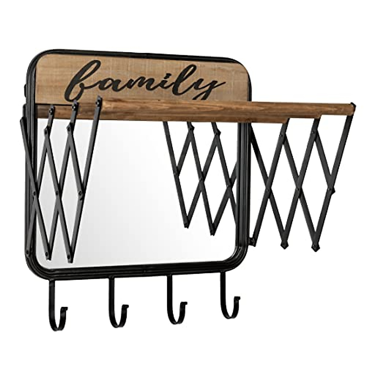 Wall Mirror Accordion Clothes Drying Rack, Laundry Wall Mount Retractable Towel Rack, 3 Bars, Mirror & 4 Hooks, Clothes Save Space Storage, Best for Laundry Room, Mudroom, Bathroom, Father's Day