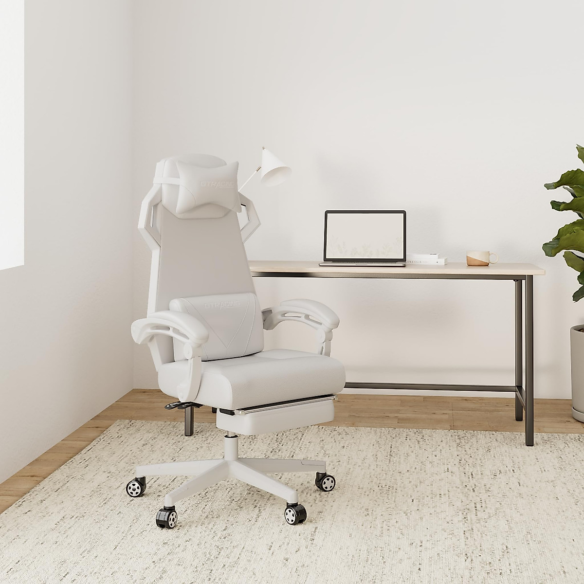 GTRACING Gaming Chair, Computer Chair with Mesh Back, Ergonomic Gaming Chair with Footrest, Reclining Gamer Chair with Adjustable Headrest and Lumbar Support for Gaming and Office (White)