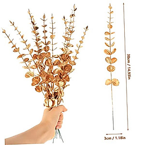 NOLITOY 10Pcs Eucalyptus Leaves Gold Home Decor Green Leaves Artificial Flowers Green Leaves Decor Faux Silver Eucalyptus Fall Decor Plants Artificial Greenery Stems Plastic Vase Decors
