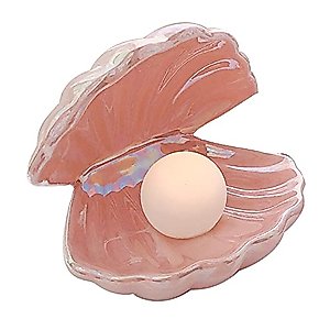 Koolouispoper Ins Japanese Style Ceramic Shell Pearl Night Light Streamer Mermaid Fairy Shell Night Lamp for Bedside Home Decoration Xmas Gift (Pink)
