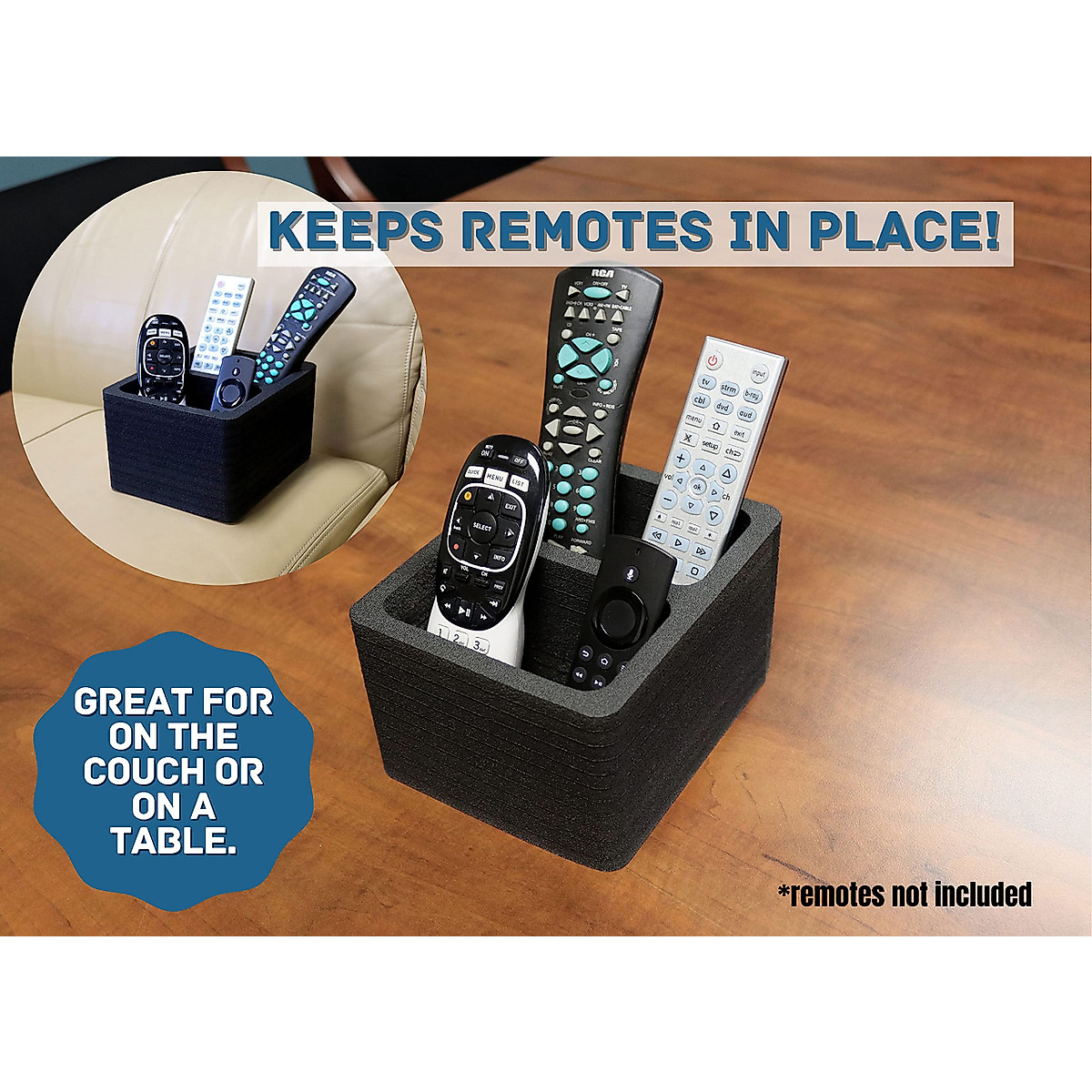 Polar Whale Remote Control Holder Stylish Storage Tray for Sofa Bed Couch Floor Car RV Lounge TV Room Desk or Table Durable Black Foam 2 Compartments 7.5 x 6 Inches