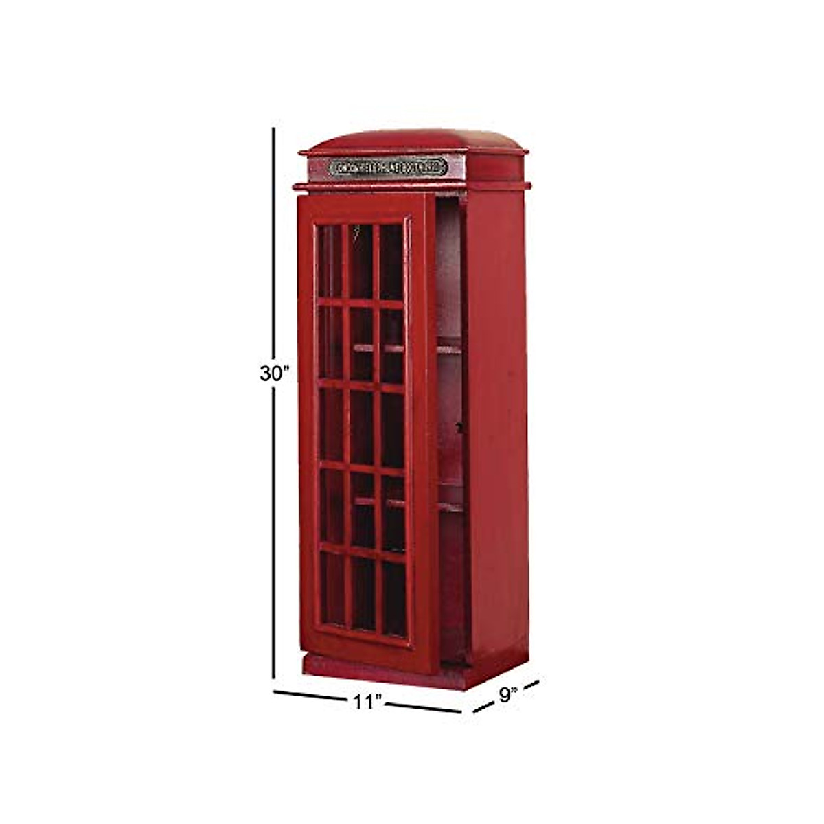 Deco 79 Wooden Telephone Room Storage Unit Vintage London Booth 2 Shelf Storage Cabinet, Accent Cabinet 11" x 9" x 30", Red