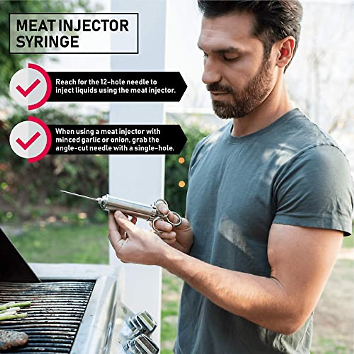 Grillman Heavy Duty Metal Stainless Steel Marinade Meat Injector Kit - Great For Grill, Smoker, and BBQ Meats | Kitchen Gadgets, Accessories, and Cooking Utensils Set