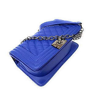 MariaKinz Leather Shoulder/Crossbody Bags and Purse with Convertible Strap (Blue Rhombuses)