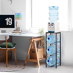Water Bottle Holder Organizer 5 Gallon Water Jug Holder with Shelves, 3-Tier Water Bottle Dispenser Stand for Kitchen Living Room Office, Black