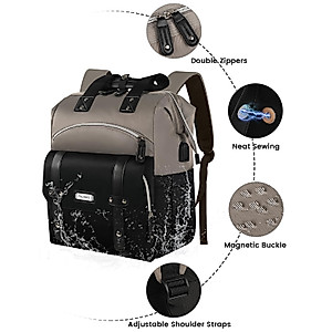 FALANKO Laptop Backpack for Women, Doctor Nurse Teacher Work Travel Backpack for 15.6 Inch Laptop with RFID Anti-theft USB Charging Port College Purse Business Computer Bookbag Grey Black