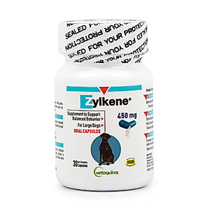 Vetoquinol Zylkene Behavior Support Capsules for Large Dogs 33-132lbs, Calming All Natural Milk Protein Supplement, Helps Relieve Dog Anxiety During Fireworks and Thunder, 450mg