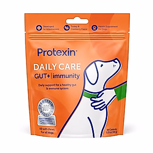 Protexin Daily Care Gut+ Immunity, 60 probiotic and postbiotic Dog Supplement Chews – Turkey and Cranberry Flavored