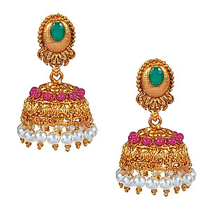 Bodha Tradtional Indian Handcrafted Antique Gold Plated Temple Jewellery Combo Bridal Dulhan Necklace Set With Matching Earring & Pearls For Women (SJ_2925)