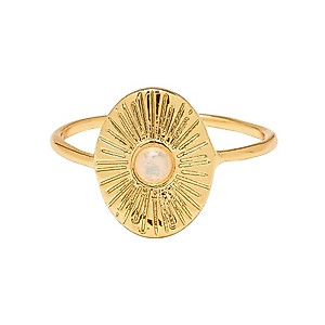 Pura Vida Ring Gold Plated Sun Ray Ring - Handmade Ring with Glass Opal Stone, Brass Base with Gold Plating - Gold Rings for Women, Cute Rings for Teen Girls, Boho Jewelry for Women - Size 7