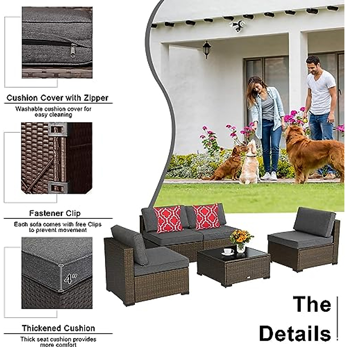 ide·o Patio Furniture Sets Backyard Furniture - Patio Conversation Sets, Wicker Patio Furniture, Outdoor Patio Set, Outdoor Patio Furniture(Grey)