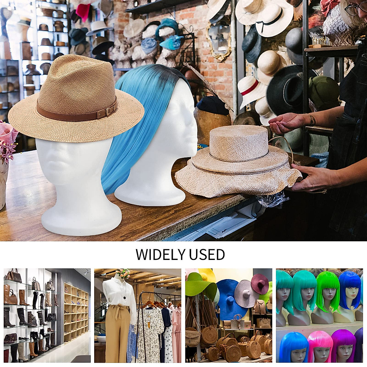 E ELAINFIA 3 Pack White Foam Display Mannequin Head - Portable Wig Display Stand Fashion Foam Mannequin Wig Stand Stable Round Base Suitable for Salon,display Hair, Hats and Hairpieces