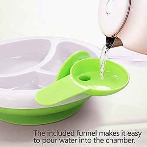 Matyz Baby Feeding Suction Warm Plate with Draining and Drying Design - Stay Put Divided Plate for Kids - Including 1 Toddler Plate and 2 Spoons - Microwave & Dishwasher Safe (Green)