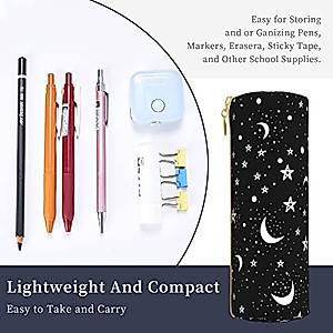 YANGDADA Black Moons White Stars Leather Cylinder Pencil Case, Pencil Pouch Medium Capacity Portable Multifunction Pen Bag For Girls Boys Kids Teen