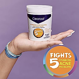 Clearasil Stubborn Acne Control 5in1 Daily Facial Cleansing Pads, with Salicylic Acid Acne Treatment Medicine, 90 Count