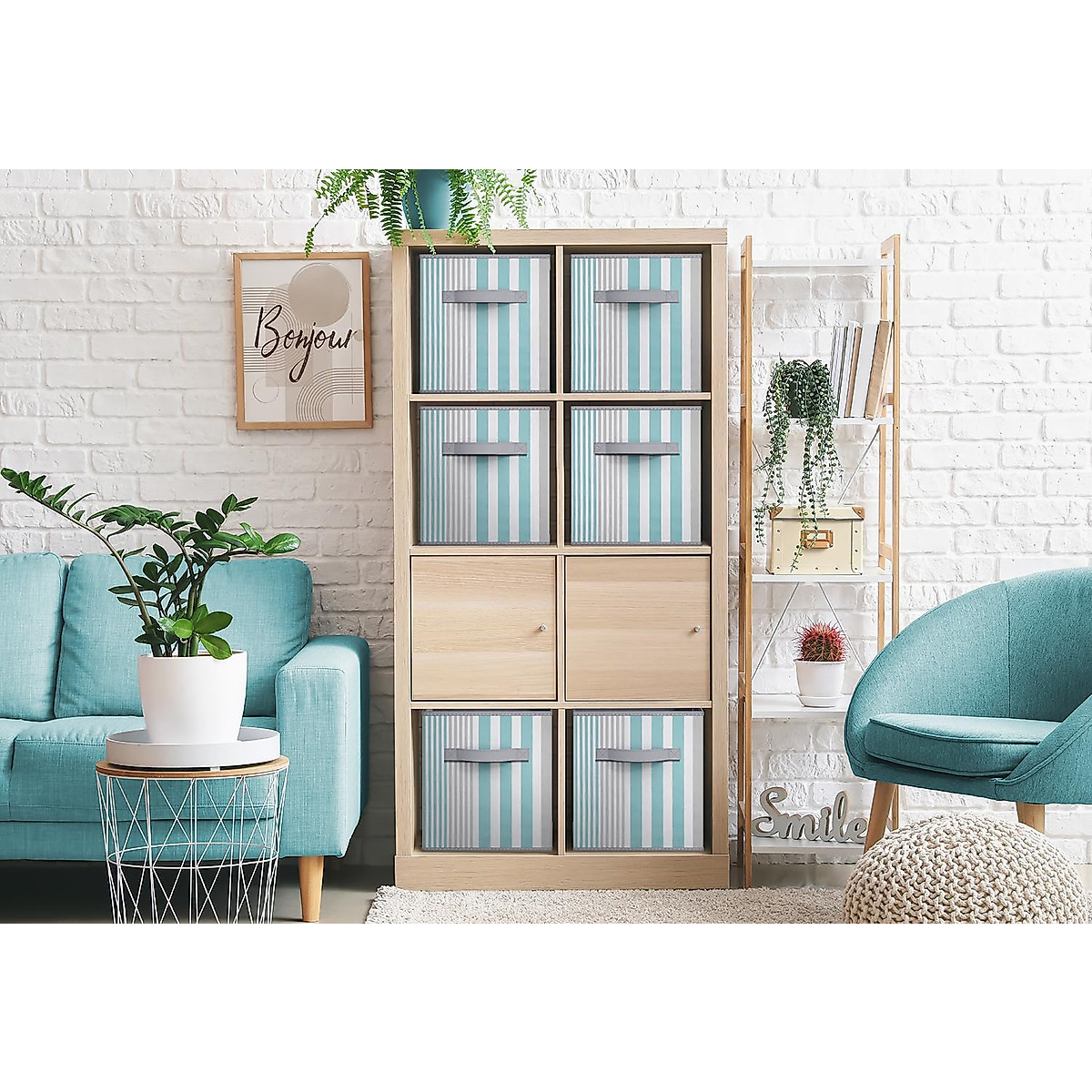 Sorbus 11 Inch Cube Storage Bin - 6 Foldable Storage Cubes for Shelf, Toy Box, Cubby and Closet Organizer - Pattern Aqua Collapsible Cloth Cube Storage Bins for Home Organization, Nursery, Bedroom