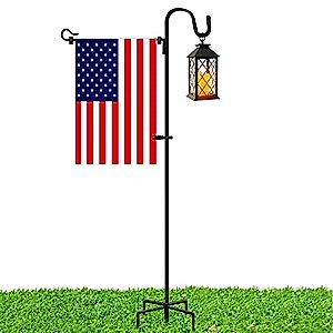 Garden Flag Stand, Adjustable Heavy Duty Flag Pole Holder with American Flag, 65inch Shepherds Hook for Hanging Flag, Bird Feeder, Solar Lights, Plant Hanger etc, Outdoor Garden Yard Flag Pole Kit