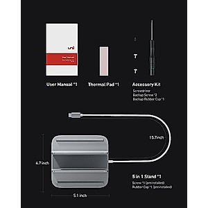 uni Mac Mini Dock, 5-in-1 Hub Stand 10Gbps Super Fast SSD Enclosure[Aluminum Vertical], USB 3.2 USB-C & USB-A, Micro SD & SD Card Reader Compatible with M.2 NVMe/SATA(Not Included)
