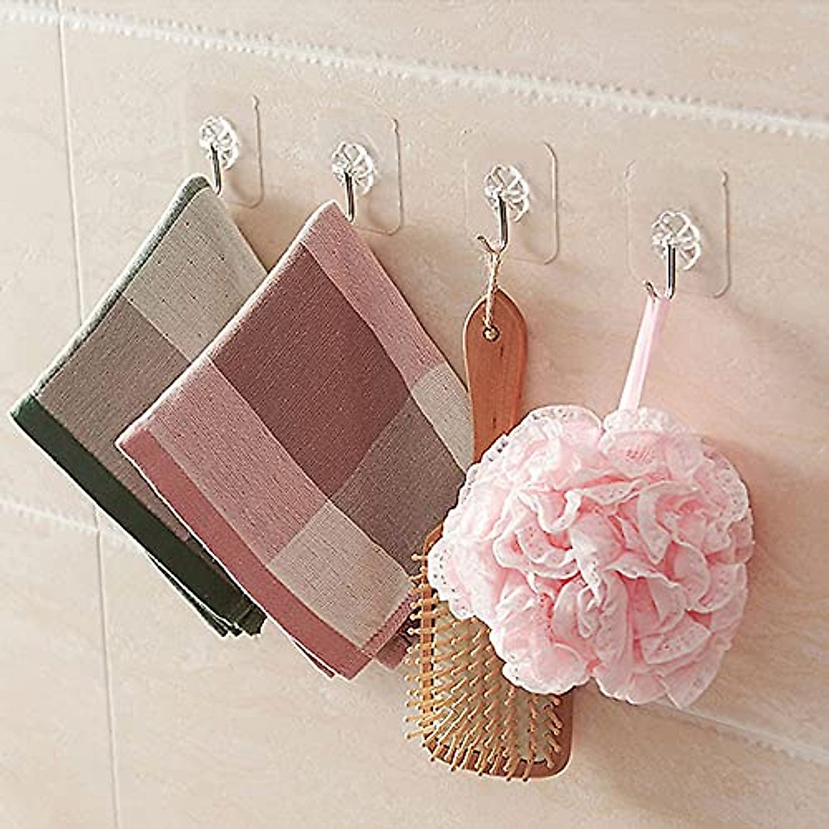 Shuangqi Wall Hook Clear Plastic Adhesive Stick 2.36inch Small Square Waterproof Hook for Shower Bathroom Kitchen Heavy Hanging 12pcs