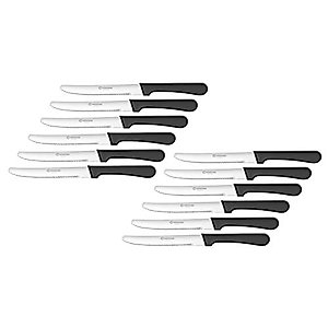 Cuisinox Black Handle Stainless Steel Steak Knives, Set of 12