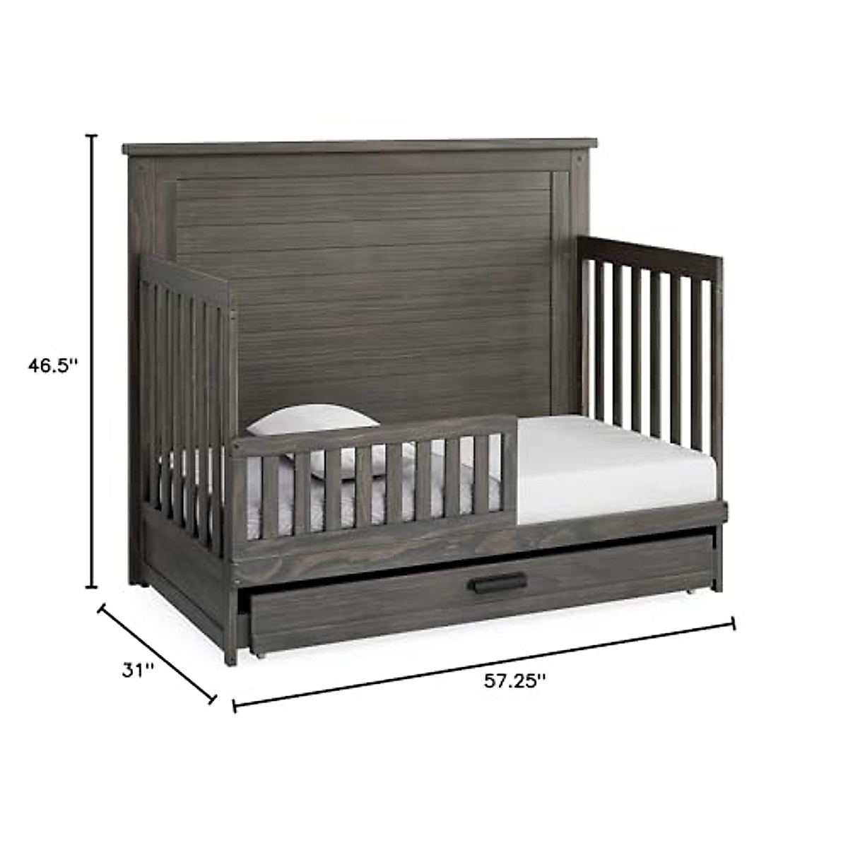 Delta Children Simmons Kids Caden 6-in-1 Convertible Crib with Trundle Drawer, Greenguard Gold Certified, Rustic Grey