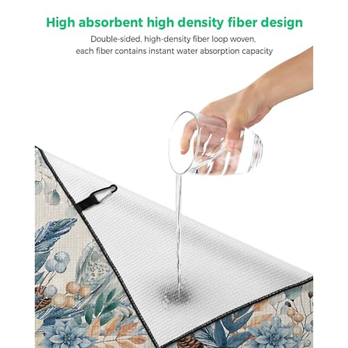 Golf Towel Christmas Eucalyptus Leaves Owl Retro Linen,Waffle Pattern Microfiber Club Cleaner Golf Towels with Carabiner Clip for Women Men Dad,Xmas Plant Animal Golf Towel for Golf Bags,24x16in