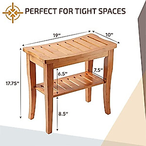 Premium Bamboo Shower Bench, Bamboo Bathtub Tray Caddy, and Bathroom Floor Mat