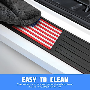 Car Rear Bumper Protector Guard, American Flag Anti-Scratch Door Entry Sill Guard, Non-Slip Rubber Vehicle Trim Cover Protection Strip, Car Accessories for Most Cars (Black/Red Flag/35.4"x2.7")