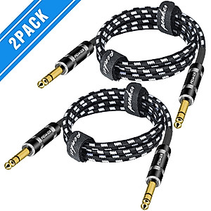 Penker 1/4 Inch TRS Cable,3ft 2Pack Straight 6.35mm Male Jack Stereo Audio Interconnect Cord,Balanced Stereo Audio Patch Cable,Black Cable