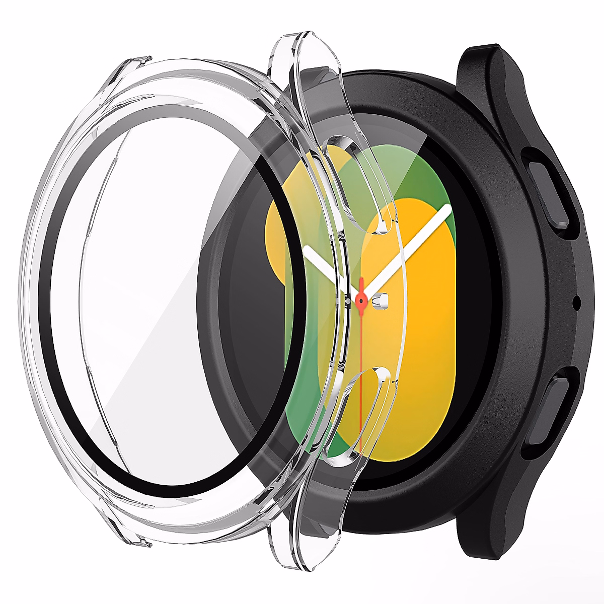 Misxi 2-Pack Hard PC Case with Screen Protector for Samsung Galaxy Watch 5 Galaxy Watch 4 40mm, Ultra-Thin Scratch Resistant Cover with Tempered Glass, 1 Black + 1 Transparent