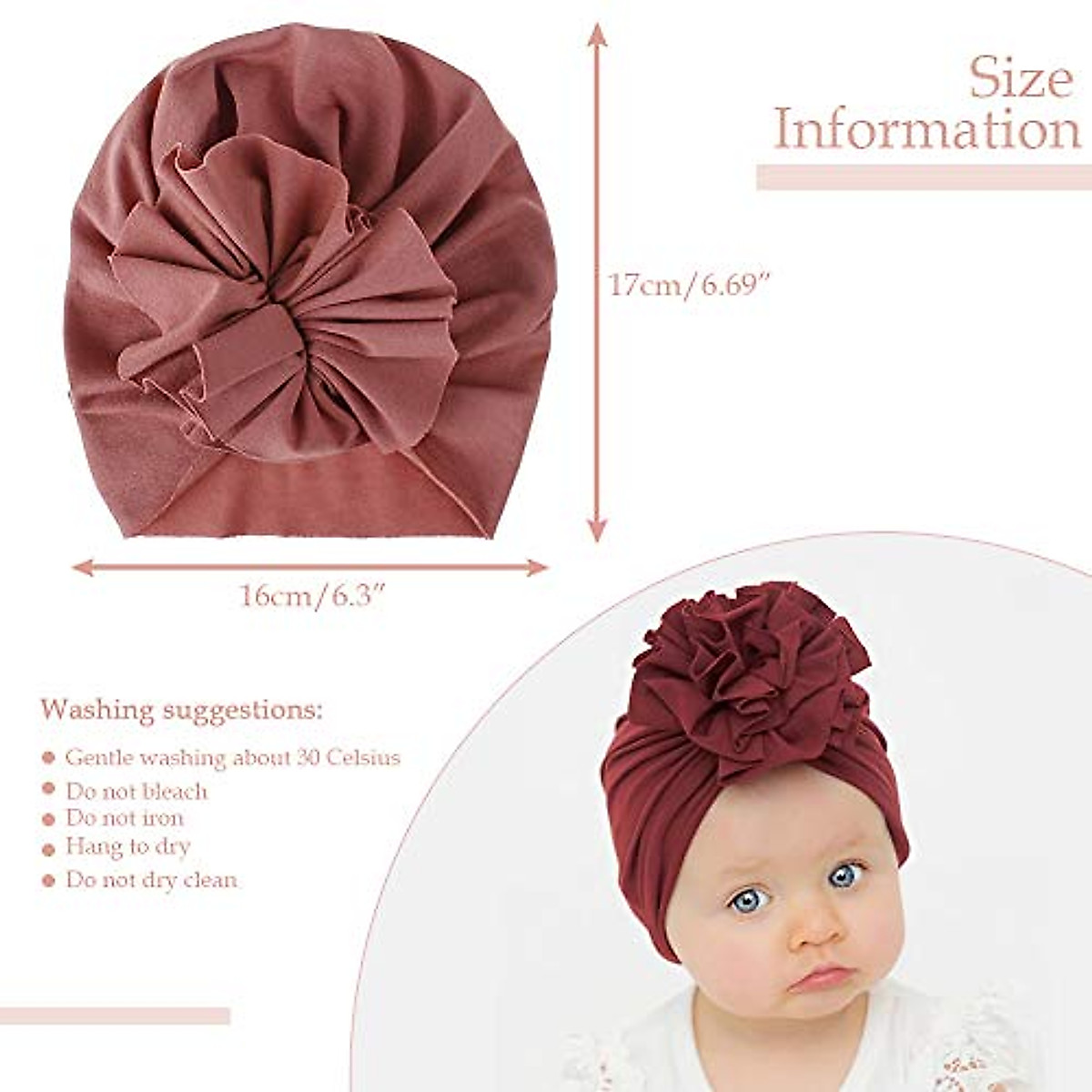 Happy Cherry 6 Pcs Baby Turban Knot Hats Newborn Infant Toddler Hospital Hat Cotton Head Wrap