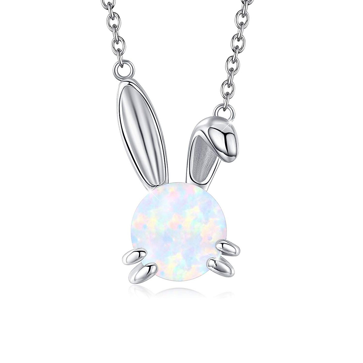 JUSTKIDSTOY Created Opal Bunny Necklace Sterling Silver Cute Rabbit Necklace Opal Bunny Jewelry Gift for Women Daughter Rabbit Lover