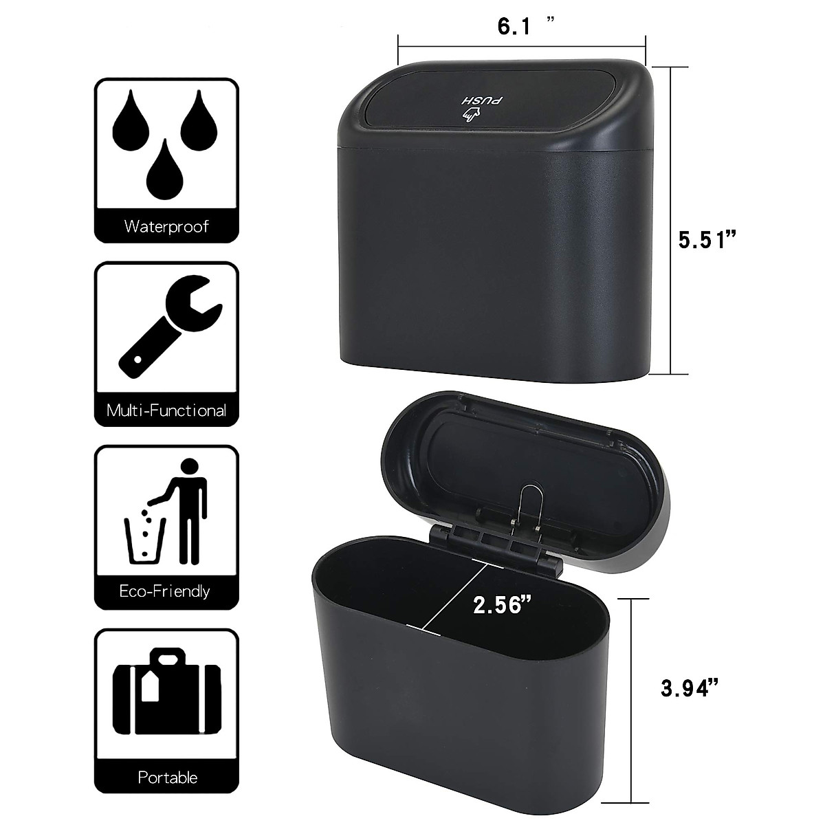 CZWL&HG Portable Hanging Mini Car Trash Can,Wastebasket Trash Can with Lid, Plastic Desktops Trash Can, Garbage Can for Car Office Home,Waterproof Odorless Garbage Can (Black, 1)