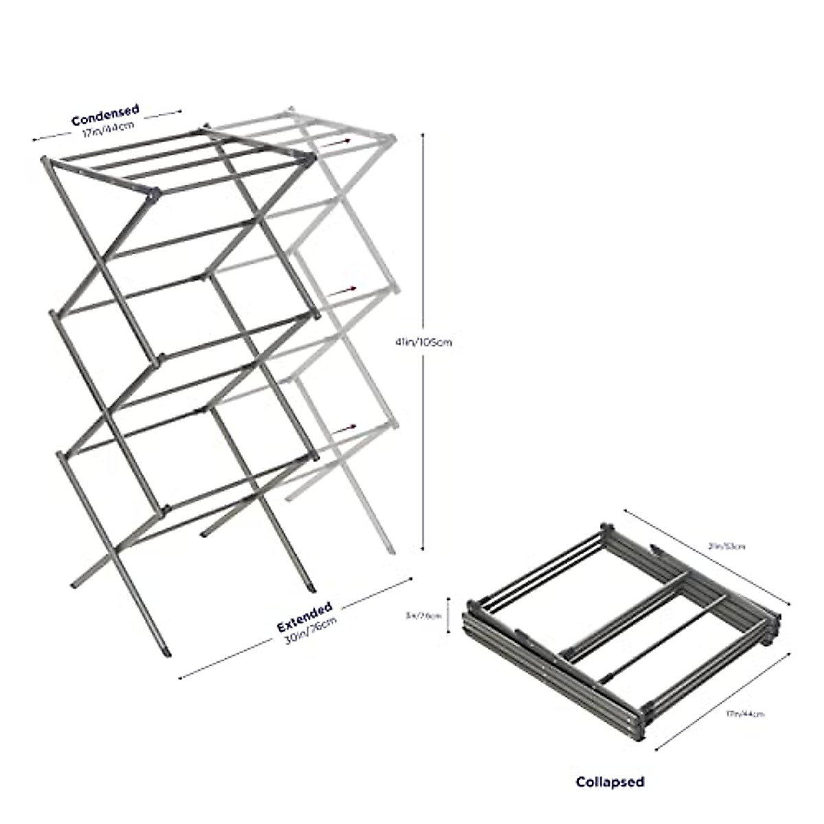 BLACK + DECKER 3 Tier Expandable Collapsing Foldable Laundry Rack for Air Drying Clothing, Space Saving Heavy Duty Lightweight Metal Drying Rack(Gray)