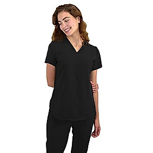 Green Town Women's Medical Nursing Tuck-In V-Neck Scrub Top GT Performance-Black-Large