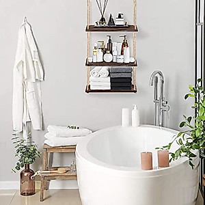 Yazoo Hanging Shelf - 3-Tier Boho Wall Shelf for Plants Indoor - Wooden Decor Rope Shelf - Window Plant Hanger Home Farmhouse Bathroom Rustic Bedroom Decor