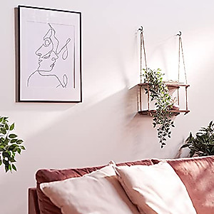 HomeBuddy Hanging Shelves - Adjustable Hanging Shelf, Wall Hanging Decor Set of 2, Lightweight, Premium Wooden Shelf from Bamboo, Hanging Plant Shelf for Bedroom and Living Room