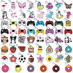 Stondino 62Pcs Video Game Party Favors Key Chains Bulk Keychains for Kids Party Favors Keyrings Bulk Mini Keychain for Classroom Prizes Kids Birthday Party Favor Gift Kids Goodie Bag Stuffers