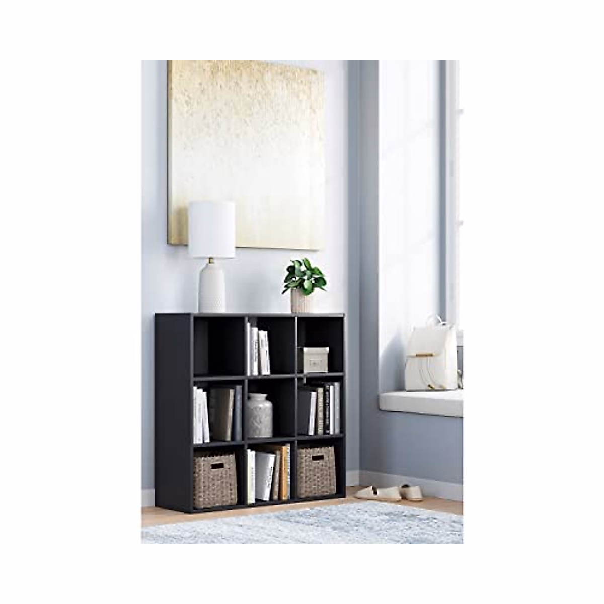 Signature Design by Ashley Langdrew Contemporary 9 Cube Storage Organizer or Bookcase, Black