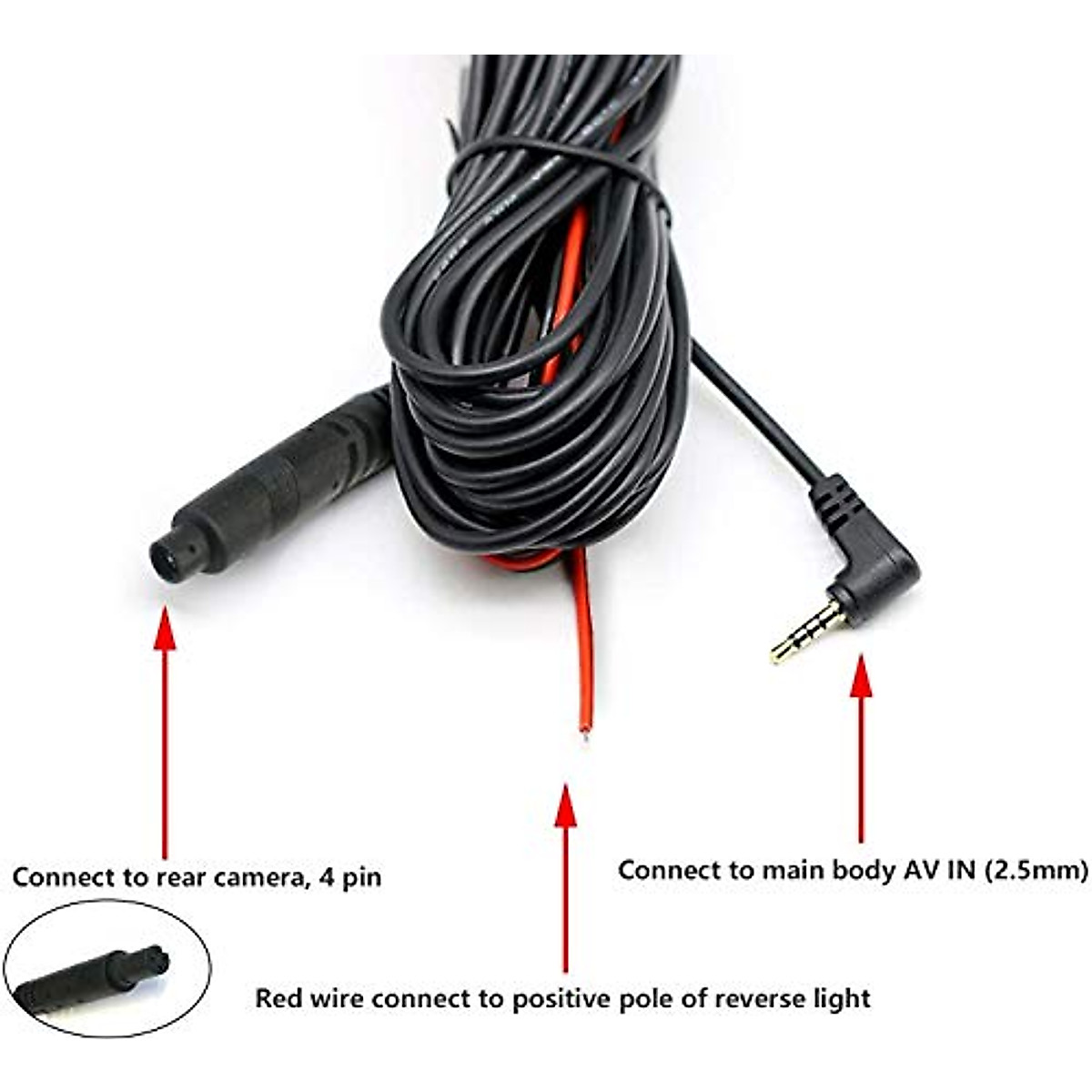 REDTIGER 33Feet Backup Camera Extension Cord Cable for Dash Cam(4 pin,2.5mm)
